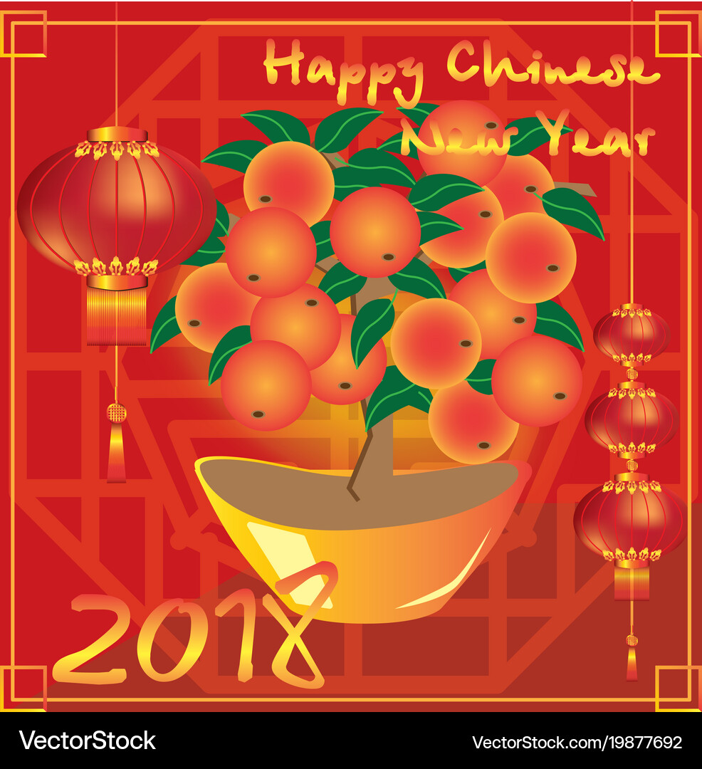 Chinese new year with big mandarin tree Royalty Free Vector