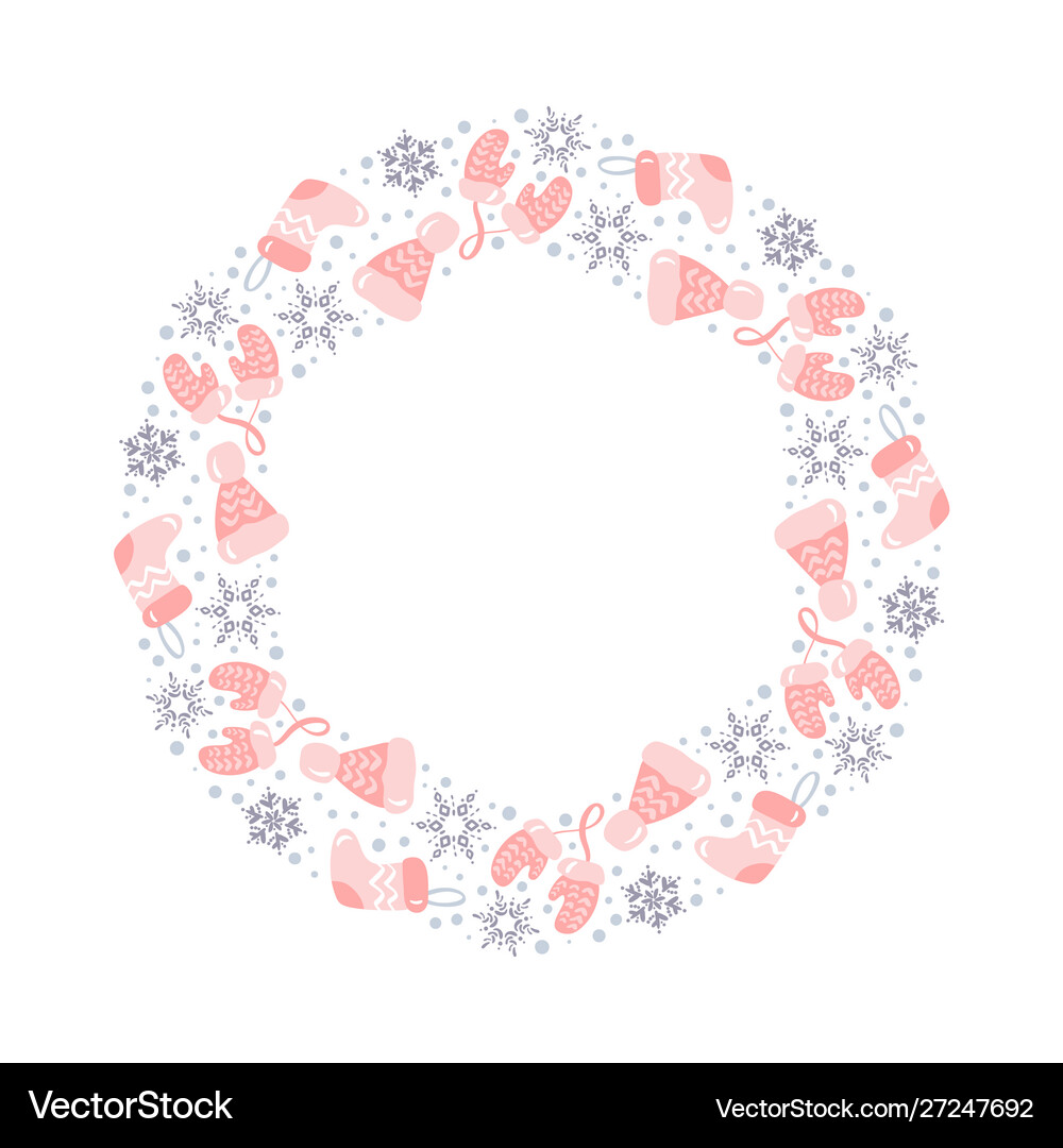 Christmas wreath with pink xmas elements Vector Image