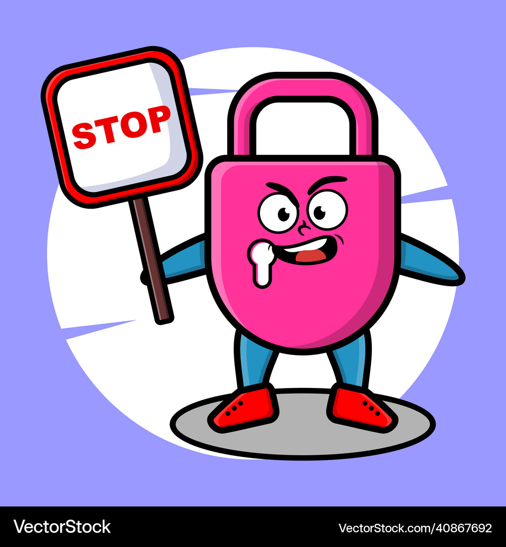 Cute cartoon lock with stop sign board Royalty Free Vector