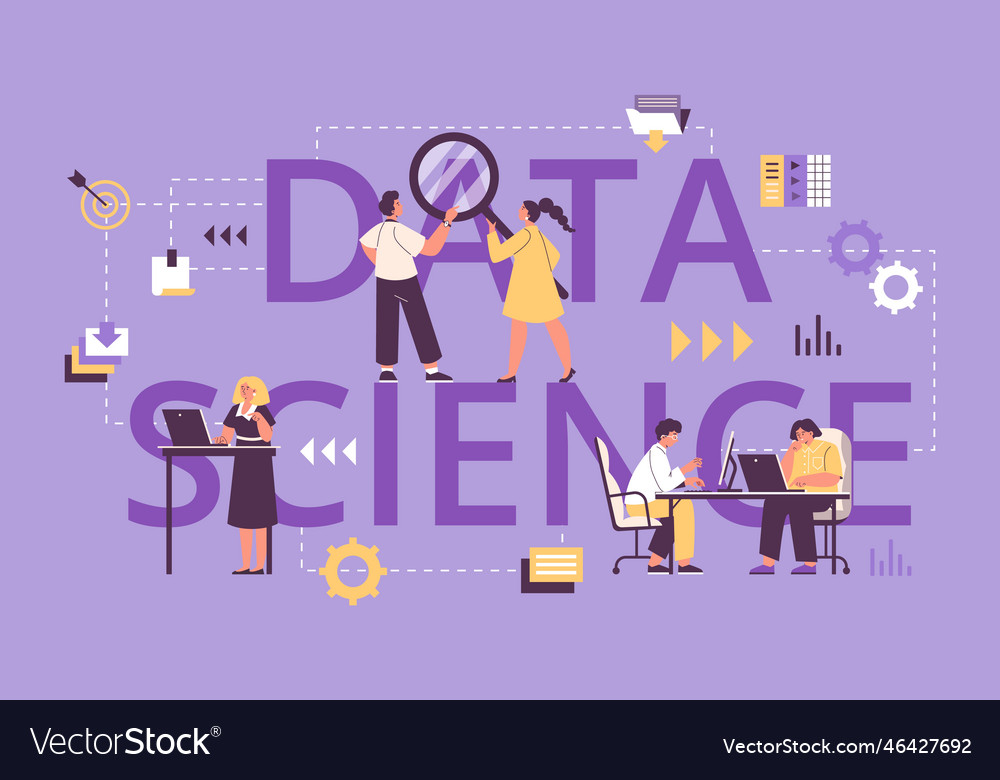 Data science typographic header people work Vector Image