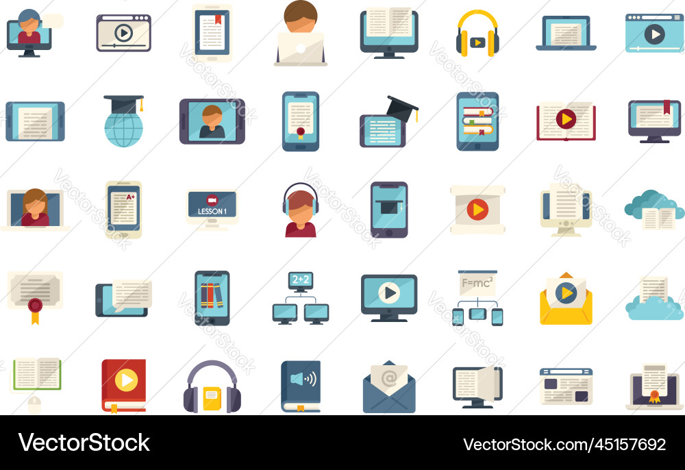 Distance education icons set flat online Vector Image