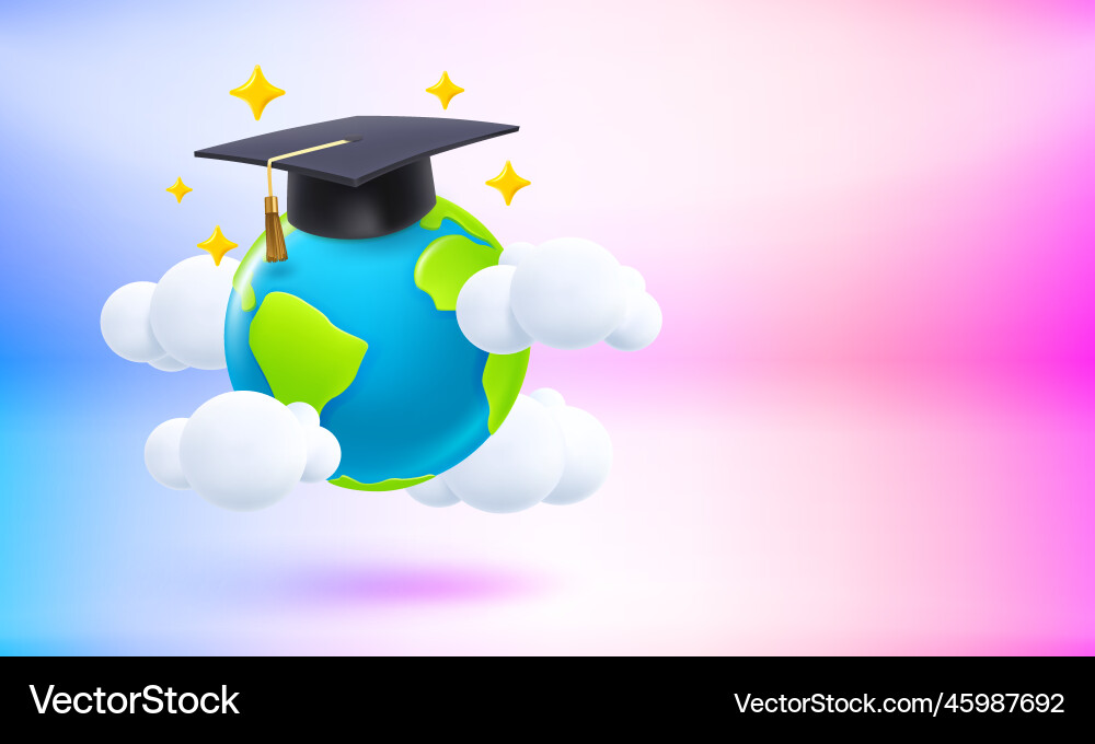 Earth and graduation cap world science concept 3d Vector Image