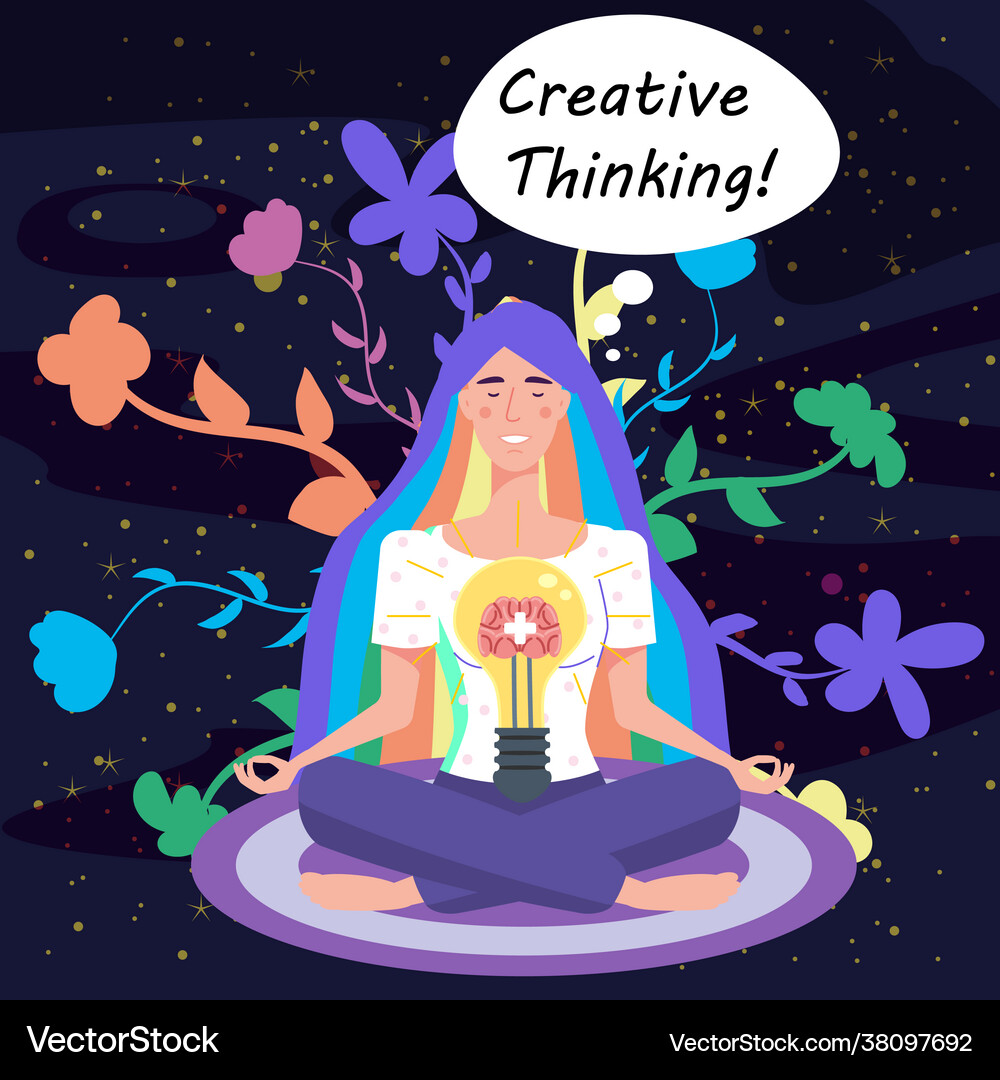 Girl with bulb idea creative thinking yoga Vector Image