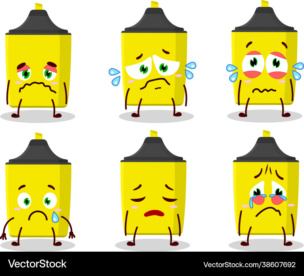 Yellow highlighter cartoon character with sad Vector Image
