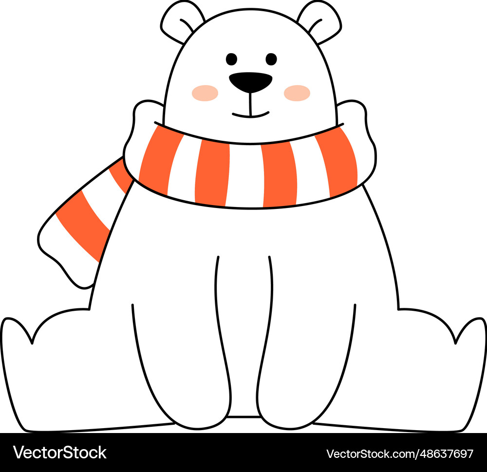 Bear with scarf lined Royalty Free Vector Image