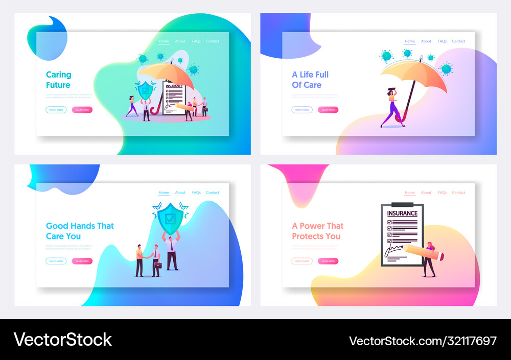 Coronavirus insurance landing page template set Vector Image