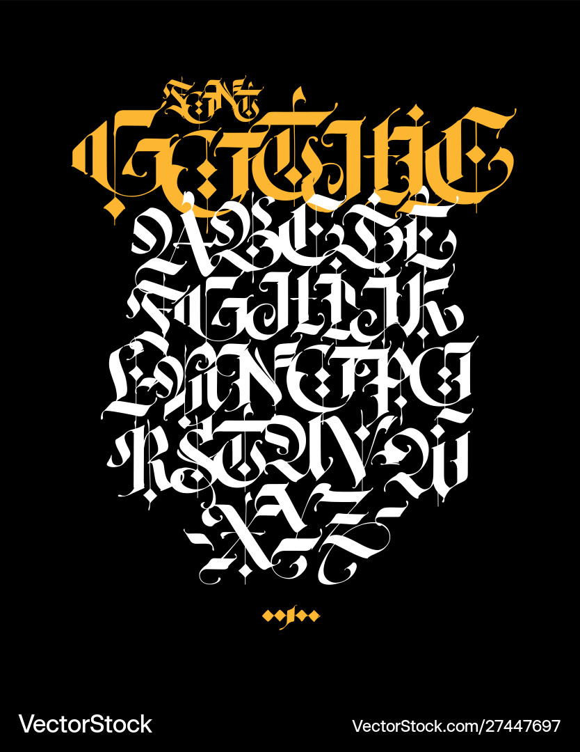 Gothic style alphabet letters and symbols Vector Image