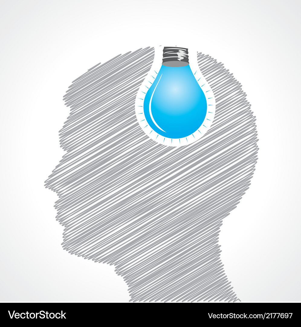 Hand drawn man s face with bulb in his head Vector Image
