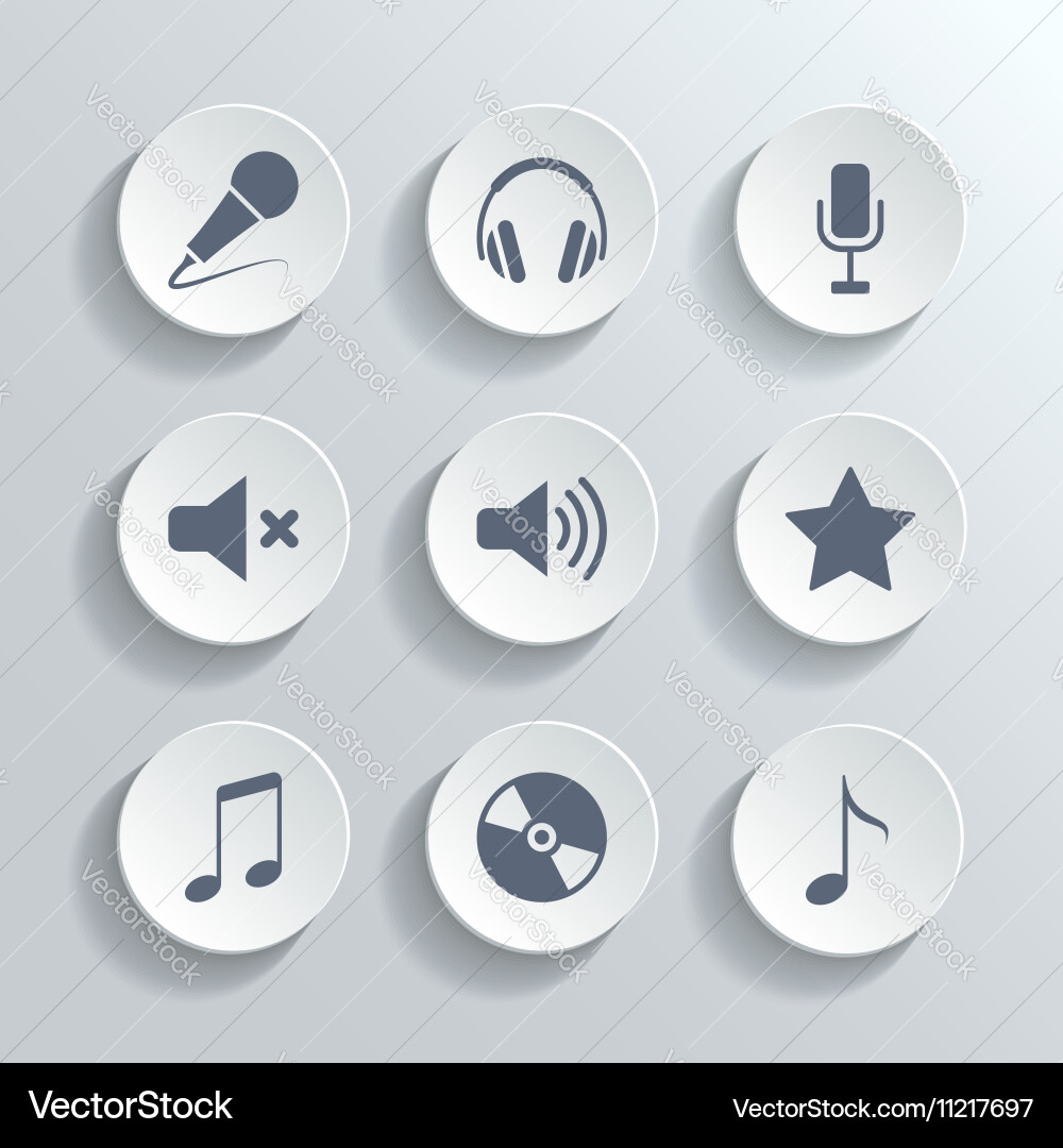 Media icons set - white round buttons Royalty Free Vector