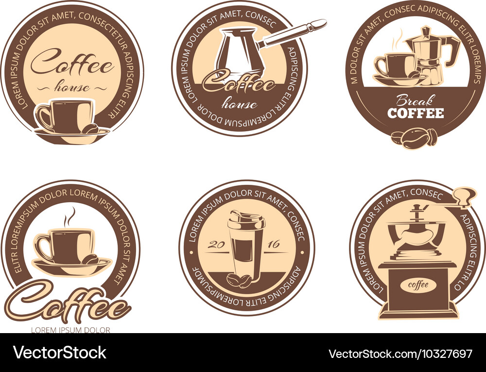 Set of monochrome coffee emblems labels Royalty Free Vector