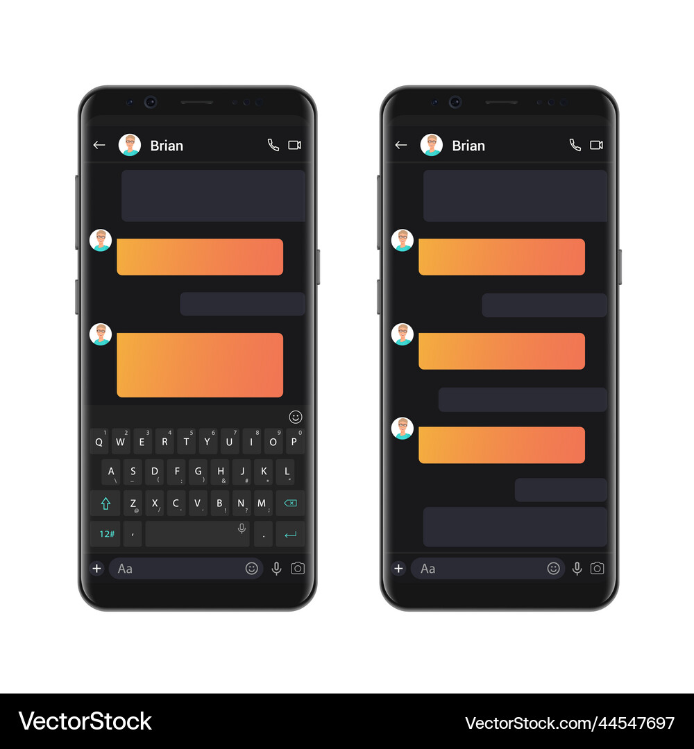 Smartphone dark style chatting template Royalty Free Vector