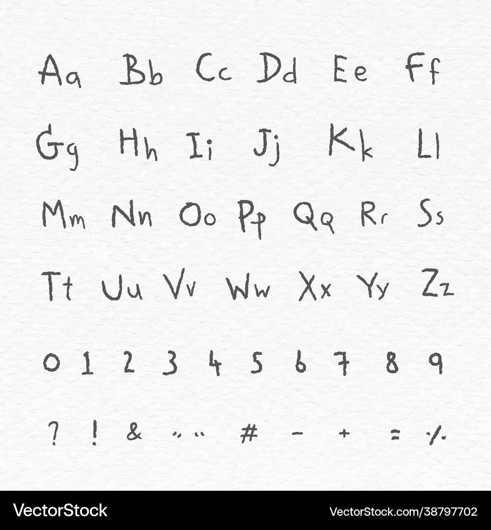 Black alphabet and number set on a white paper Vector Image