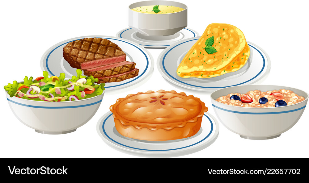 Colorful Food Plate Collection Royalty Free Vector Image