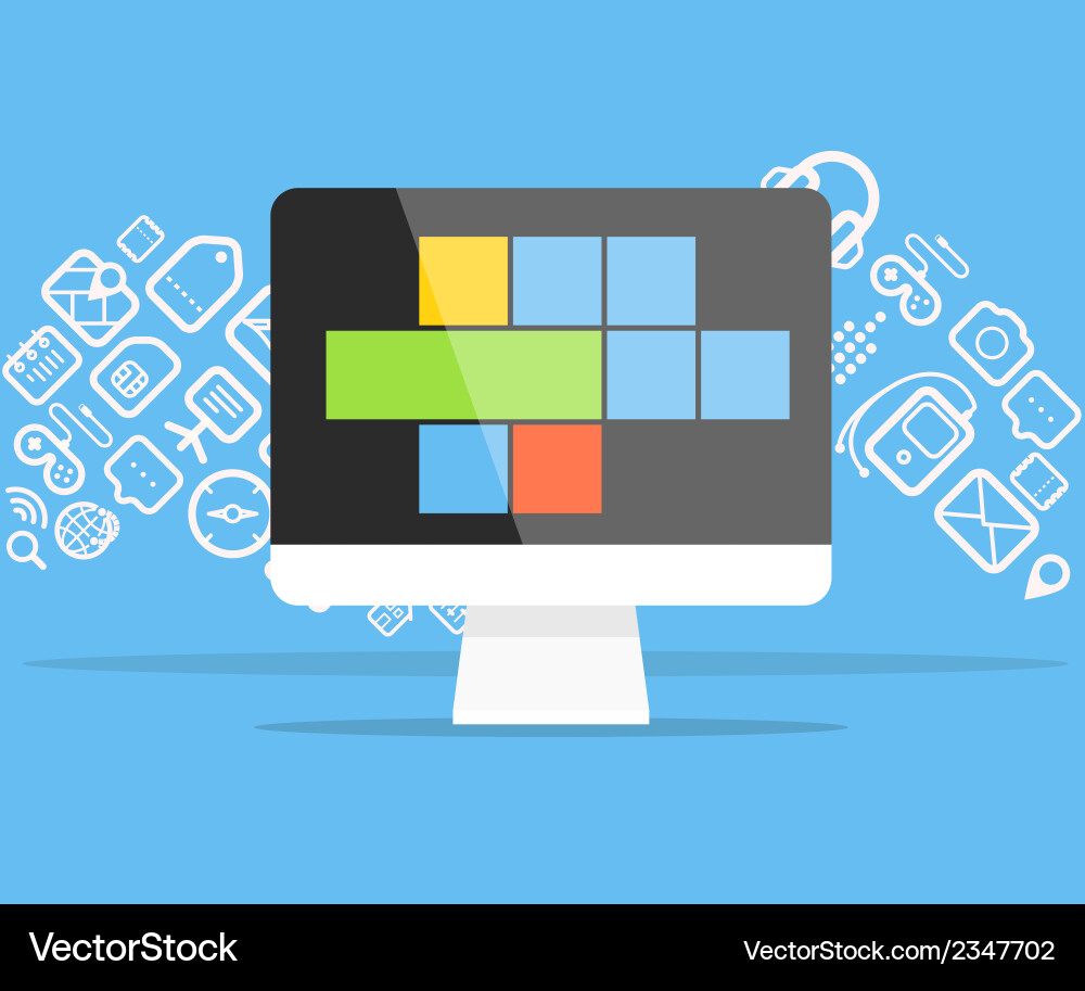 Different icons flows into modern monitor Vector Image