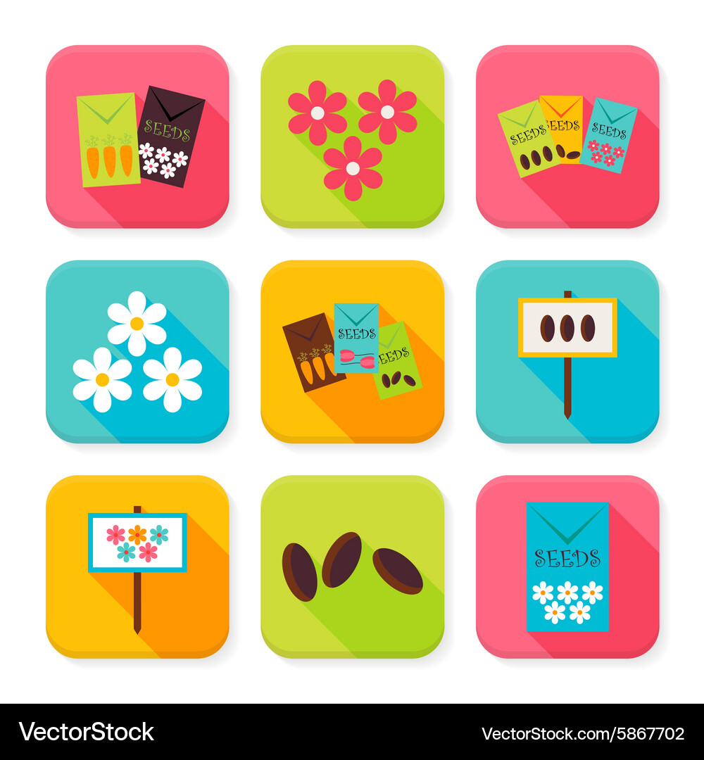Flat Agriculture and Flowers Squared App Icons Set