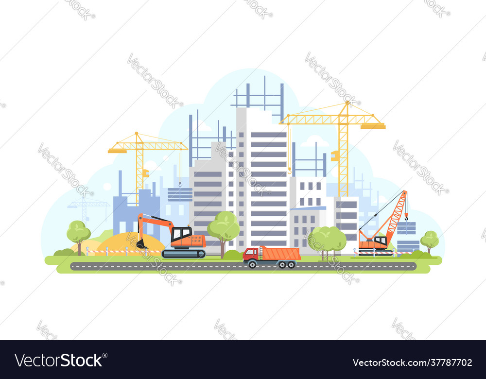 Housing complex under construction - flat design Vector Image