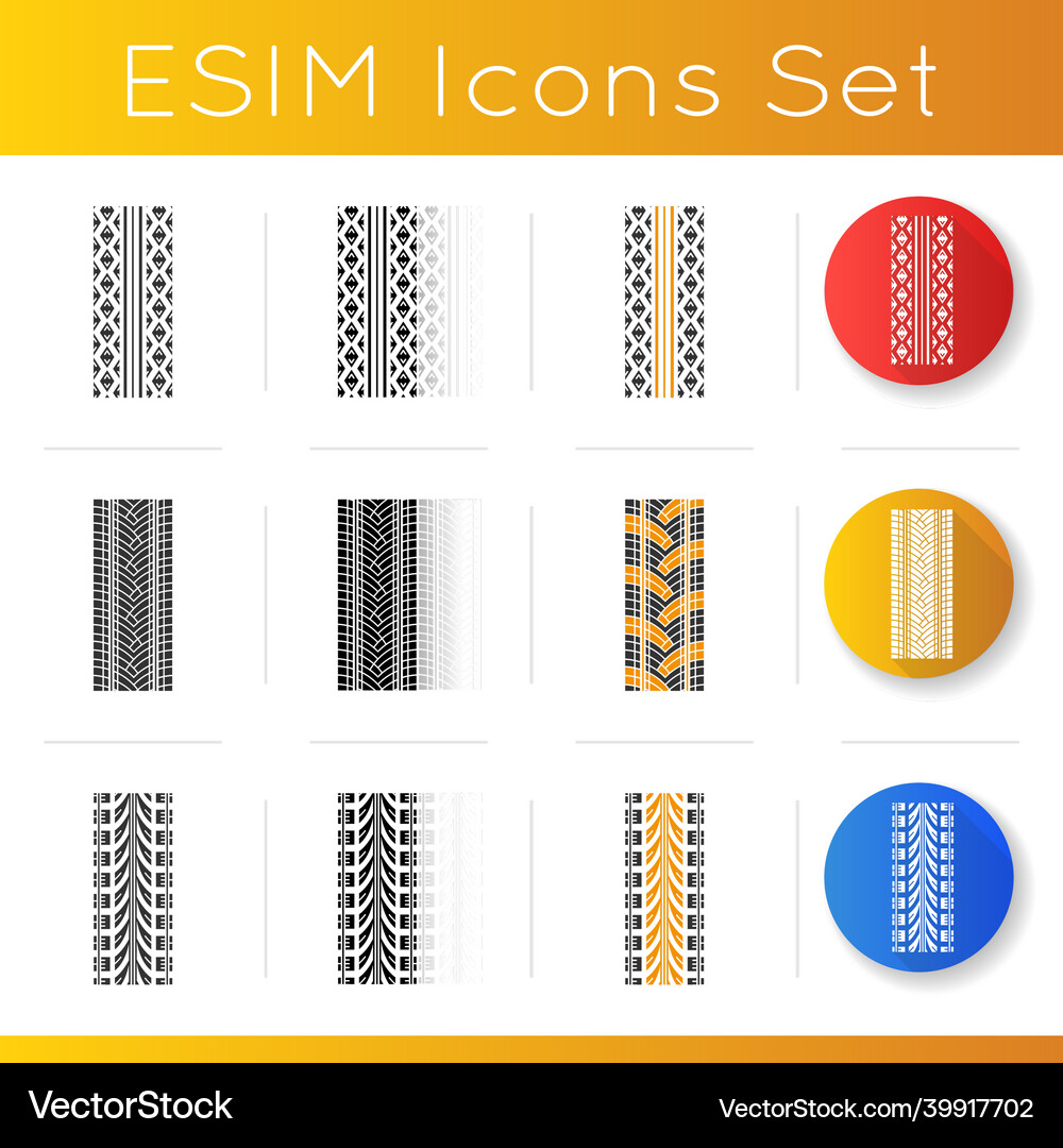 Tire patterns icons set detailed automobile Vector Image