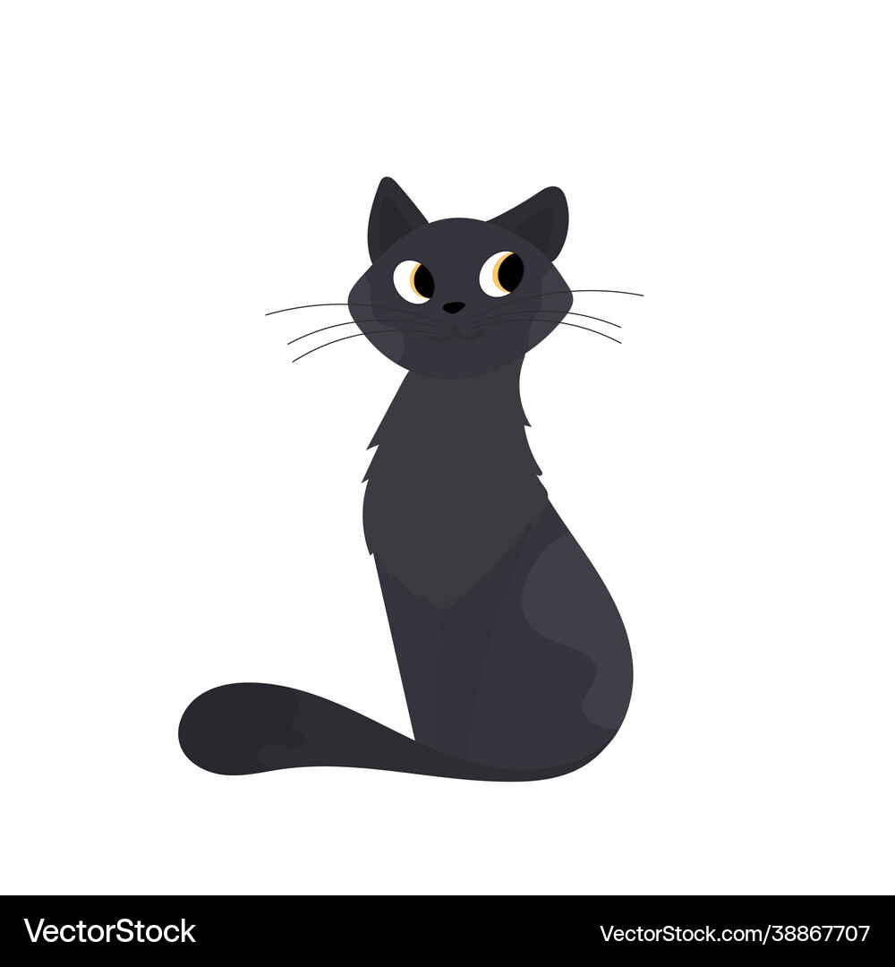 Black cat looks away curiously good Royalty Free Vector