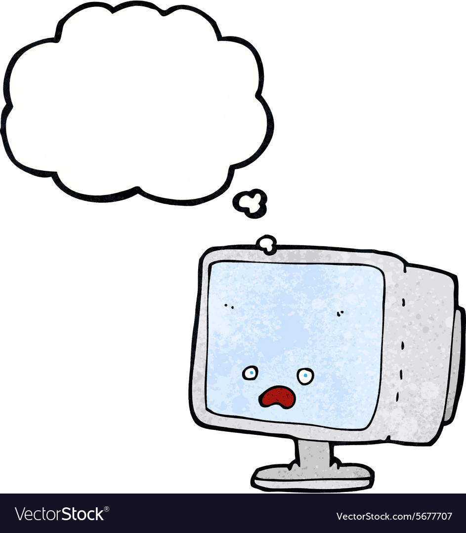 Cartoon computer screen with thought bubble Vector Image