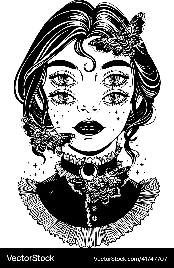 Cute victorian witch with butterflies and four Vector Image