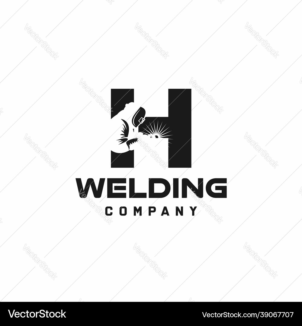 Letter h welding logo welder silhouette working Vector Image