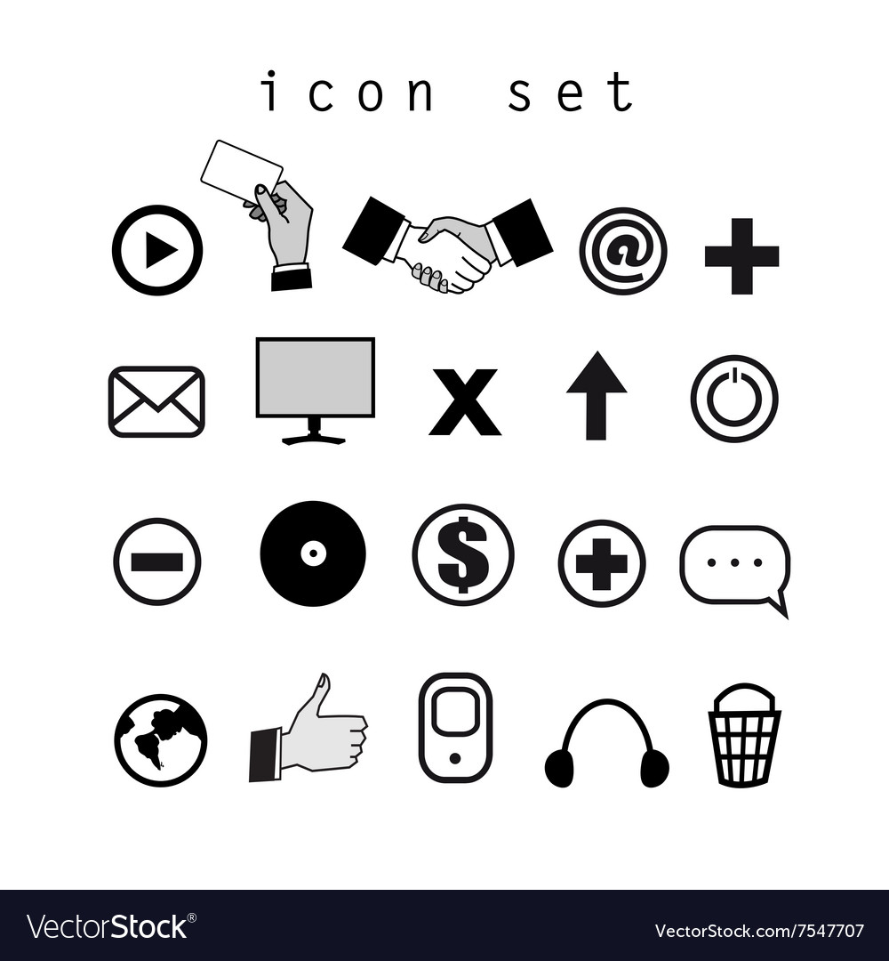 Set black and white icons on computer Royalty Free Vector