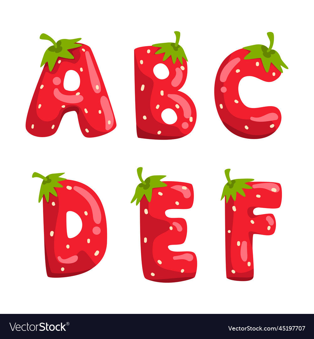 Strawberry alphabet with english letter from ripe Vector Image