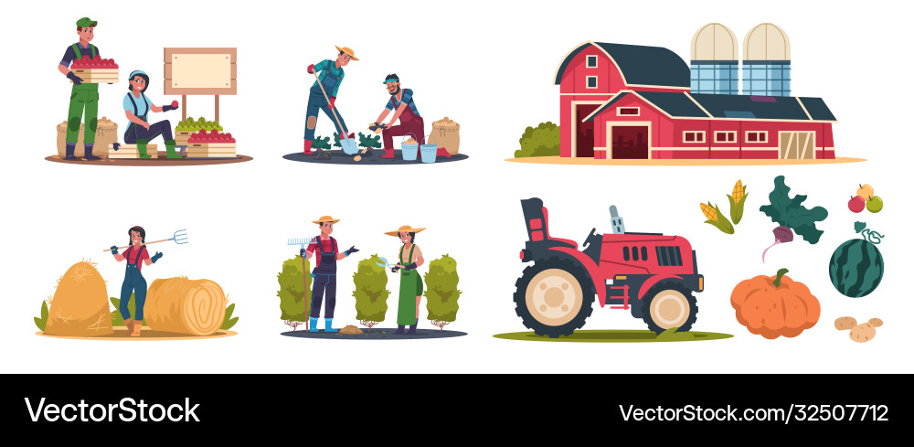 Cartoon eco farming agricultural workers doing Vector Image