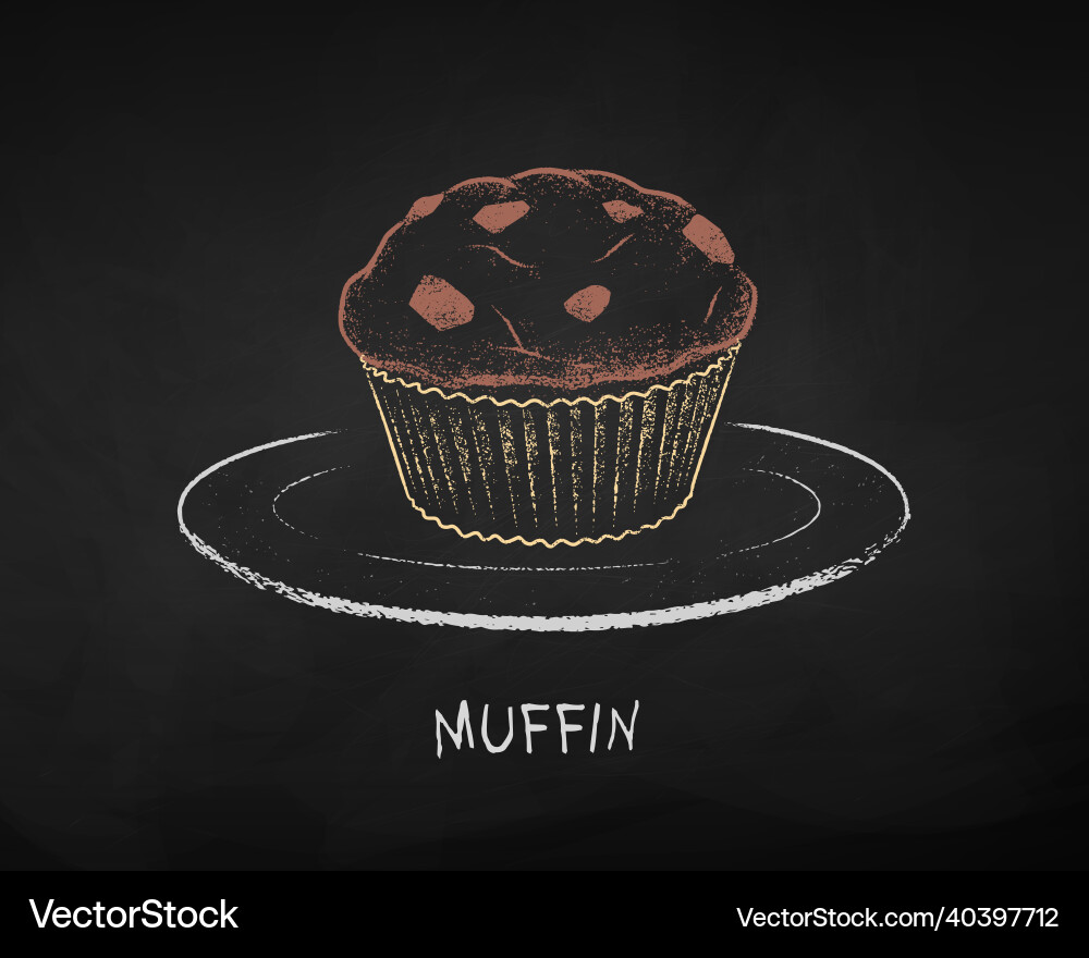 Chalk drawn of chocolate muffin Royalty Free Vector Image