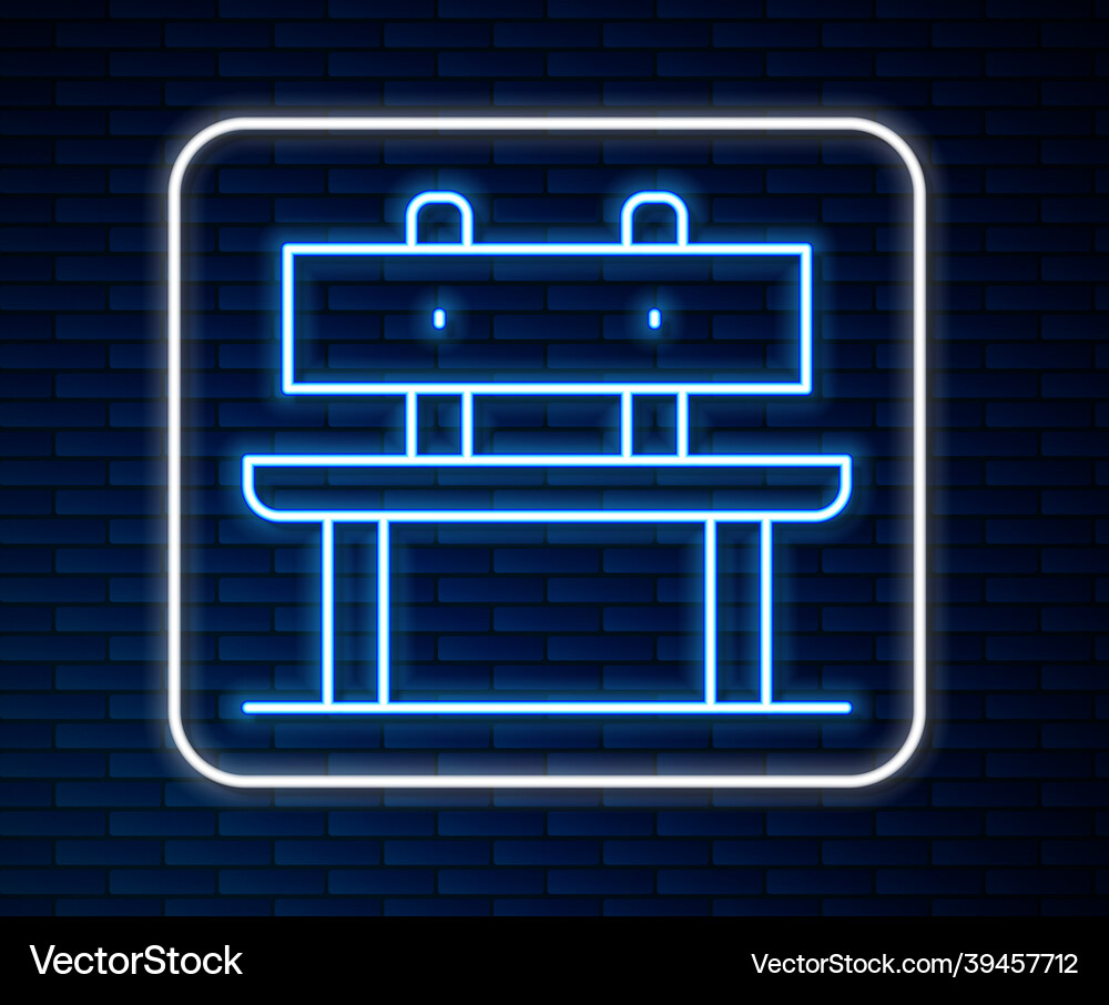 Glowing neon line bench icon isolated on brick Vector Image