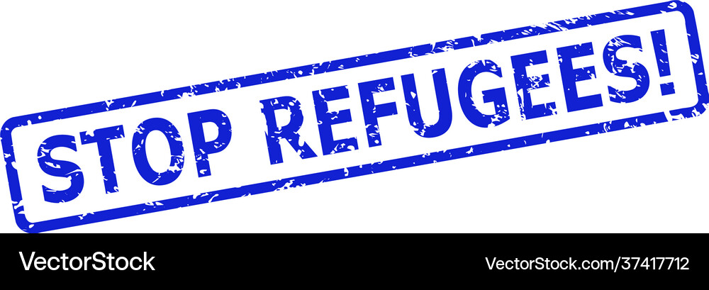 Stop refugees exclamation seal with rubber style Vector Image