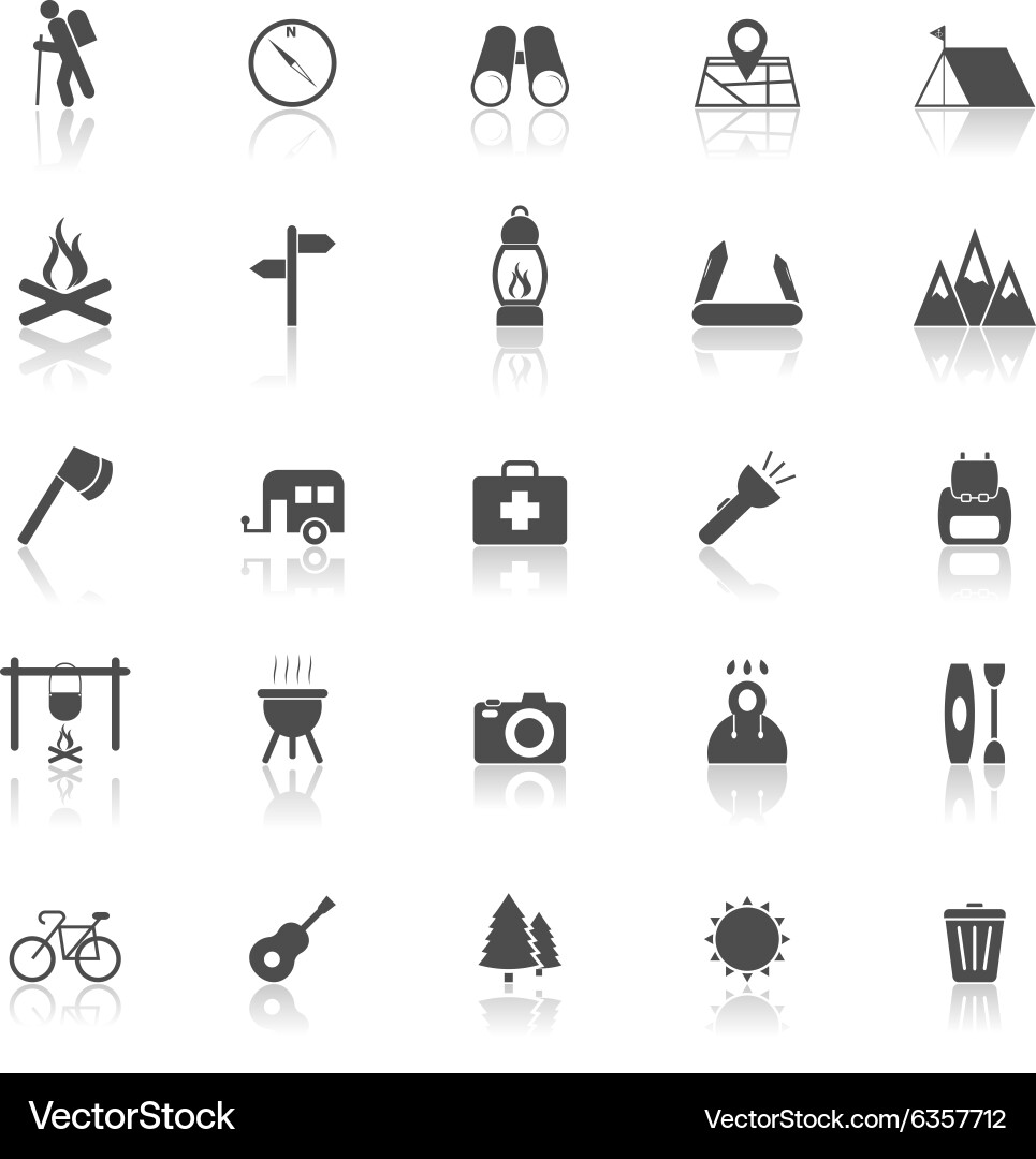 Trekking icons with reflect on white background Vector Image
