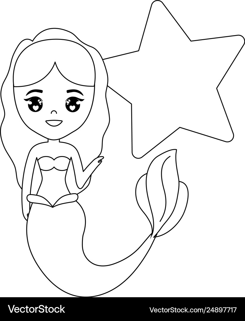 Cute mermaid with star decoration Royalty Free Vector Image