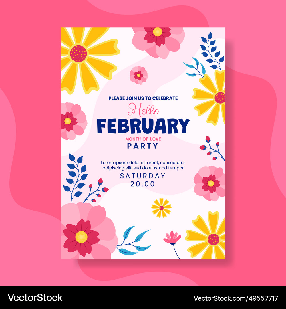 Hello february invitation flat cartoon hand drawn Vector Image