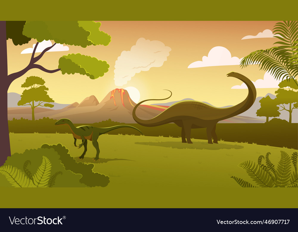 Landscape with dinosaurs Royalty Free Vector Image