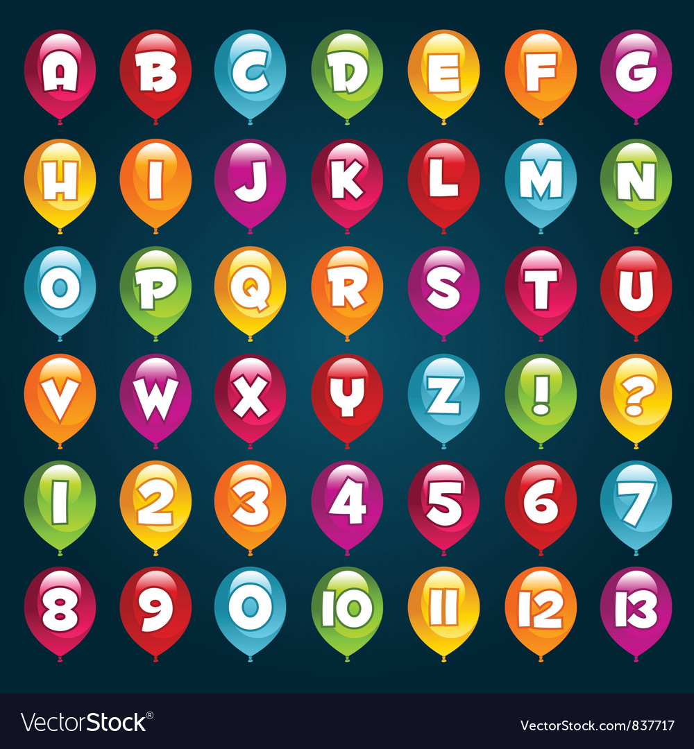 Party balloons alphabet and numbers Royalty Free Vector