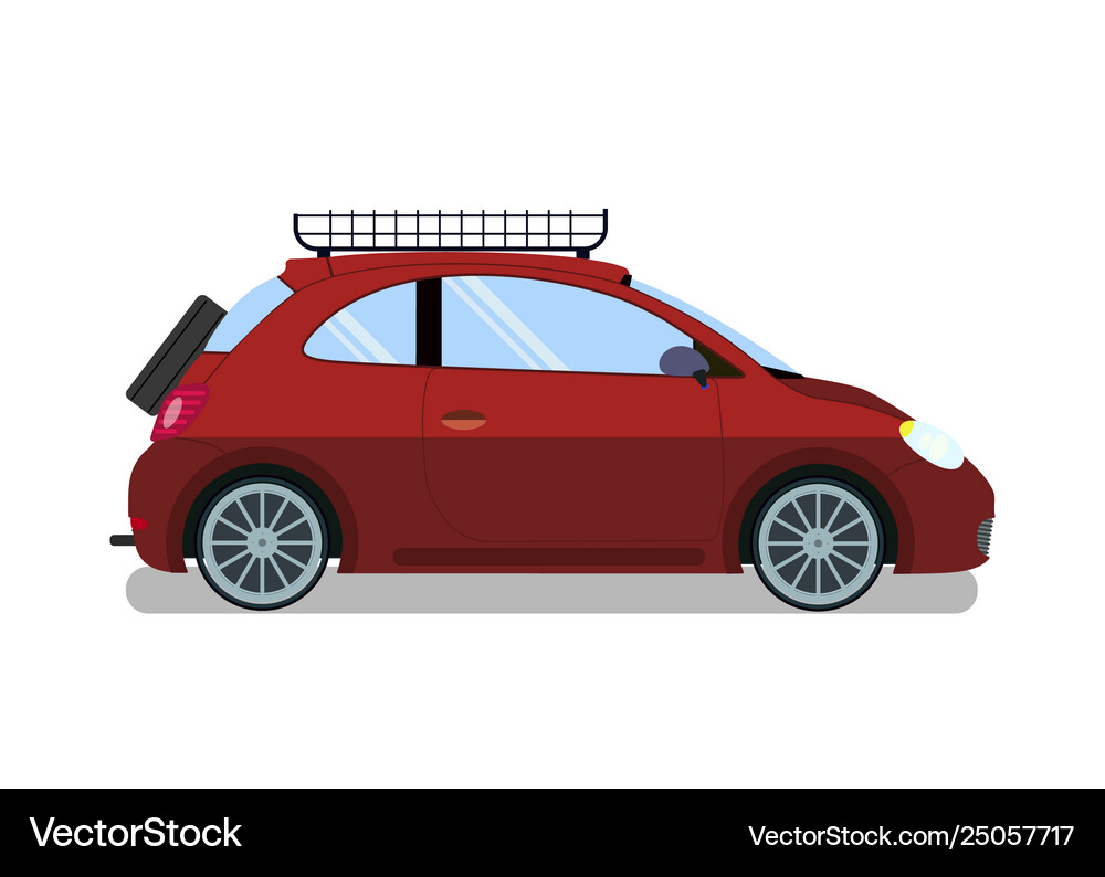 Red car with roof rails flat Royalty Free Vector Image