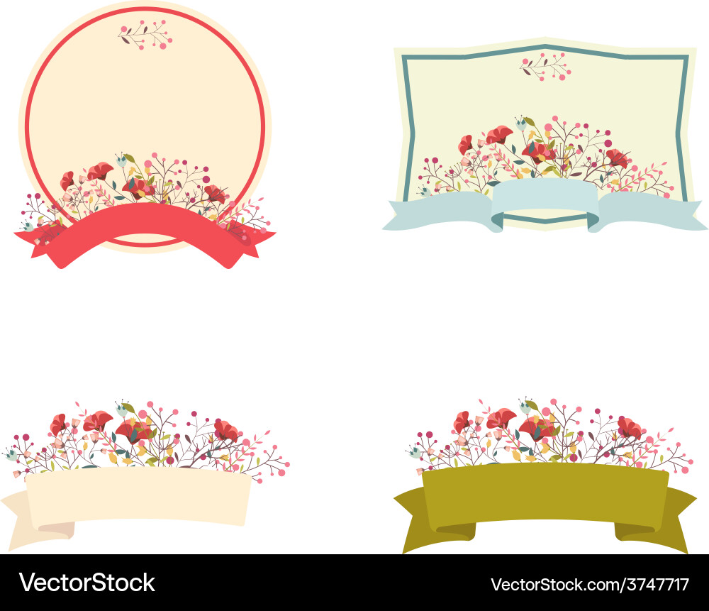 Retro floral frame and ribbon set Royalty Free Vector Image