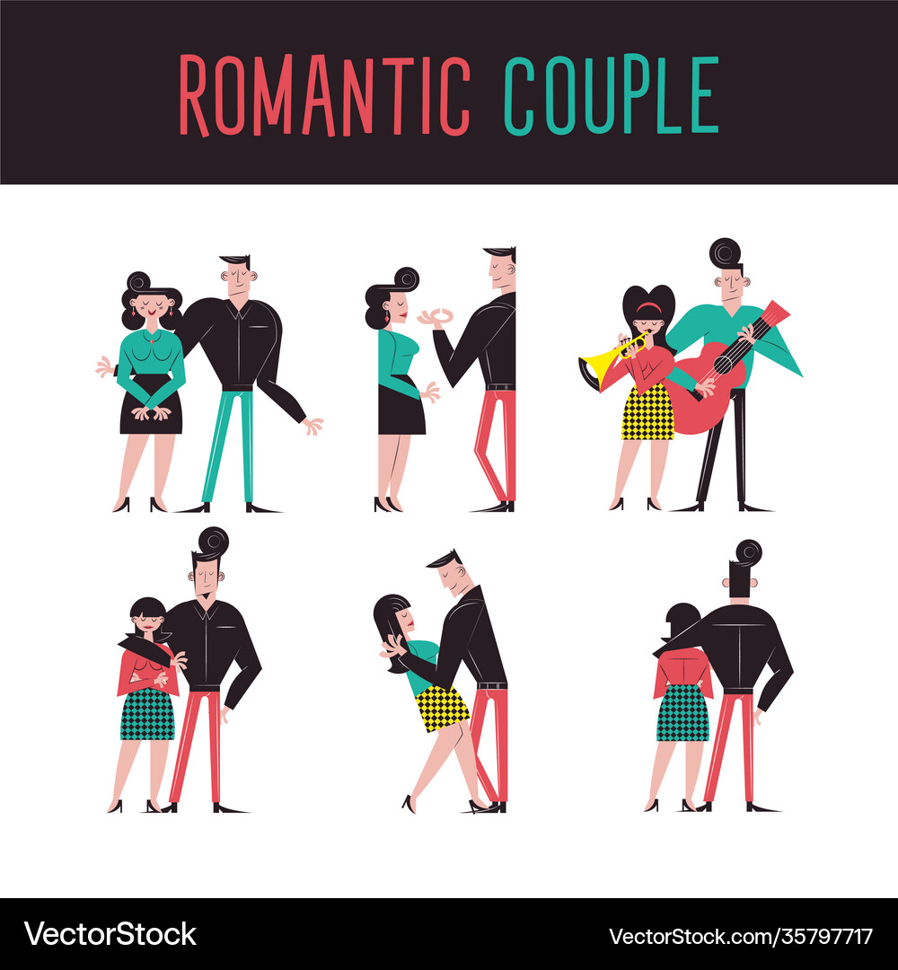 Romantic couple cartoons icon group design Vector Image
