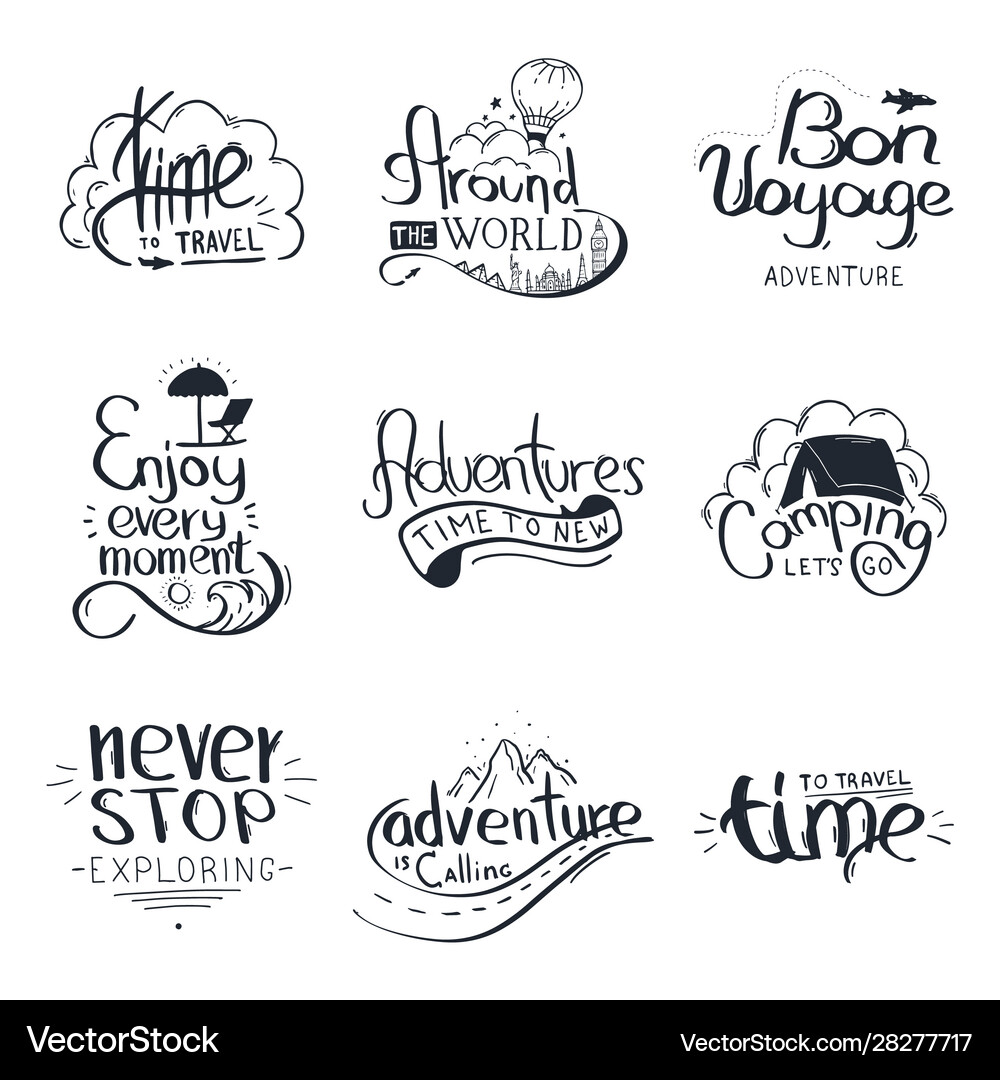 Set travel lettering life style Royalty Free Vector Image