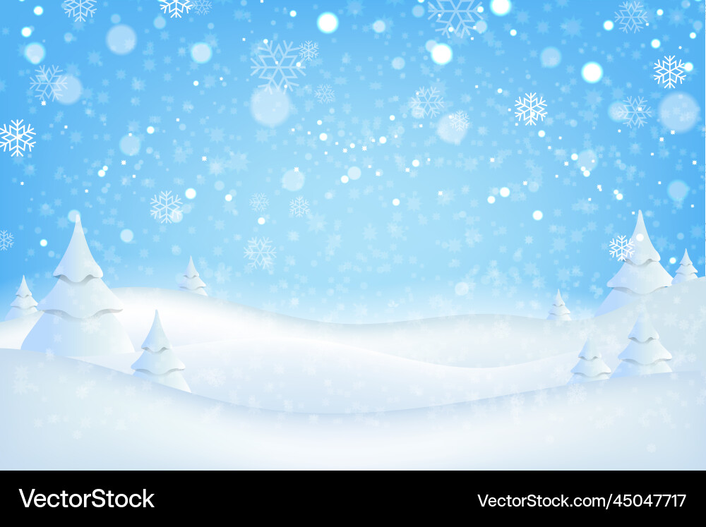 Snowfall with winter landscape and fir tree Vector Image