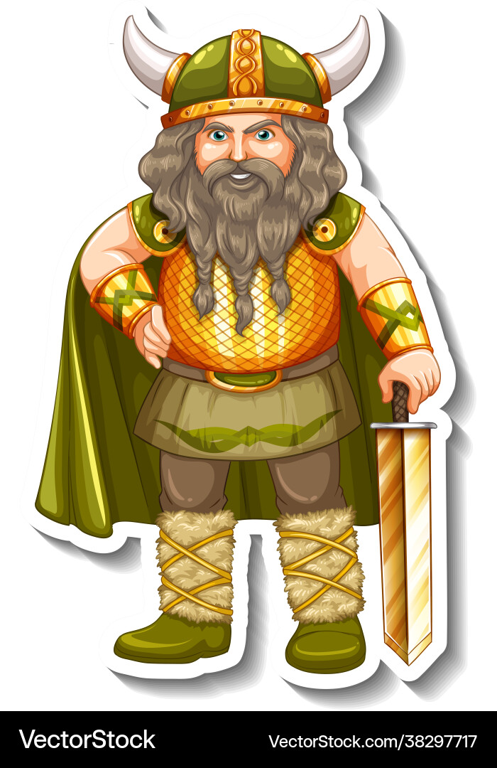 Sticker template with viking warrior cartoon Vector Image