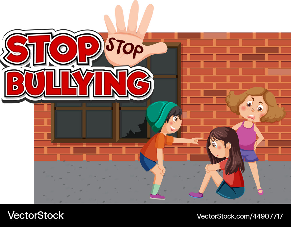 Stop bullying text with school kids Royalty Free Vector