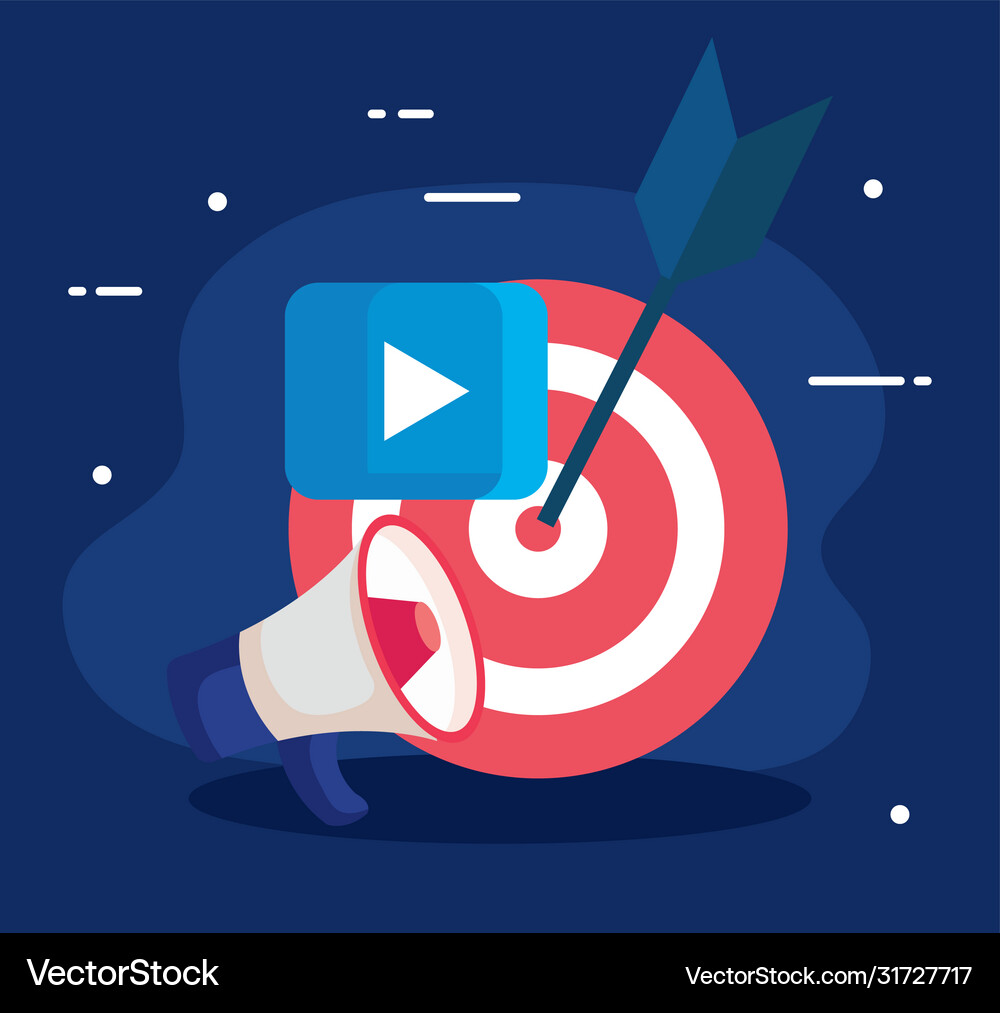 Target megaphone and play button digital Vector Image