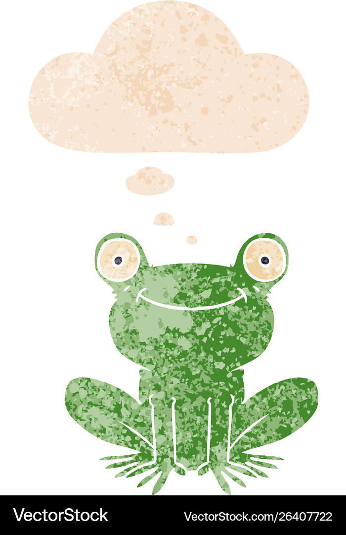 Cartoon frog and thought bubble in retro textured Vector Image