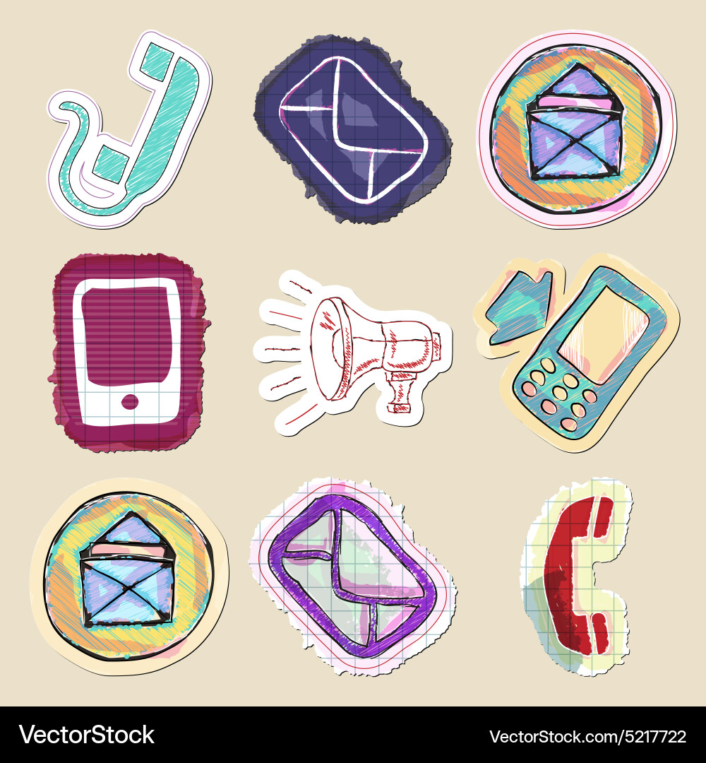 Communication icons set hand drawn and isolated Vector Image