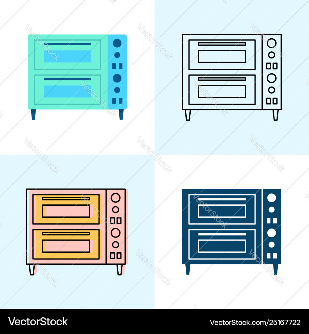 Double deck pizza oven icon set in flat and line Vector Image