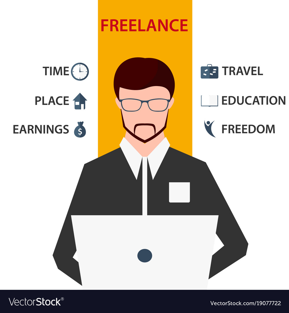Freelancer working on computer flat Royalty Free Vector