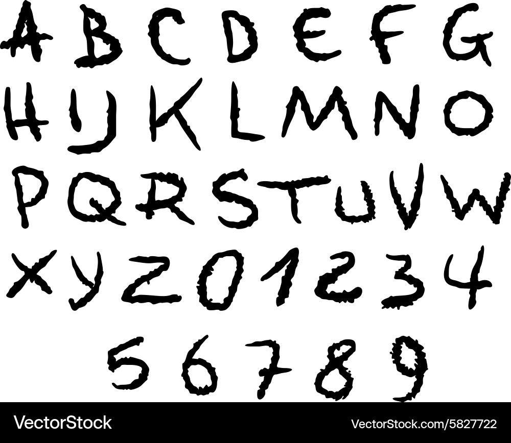 Hand drawn irregular line font and number alphabet