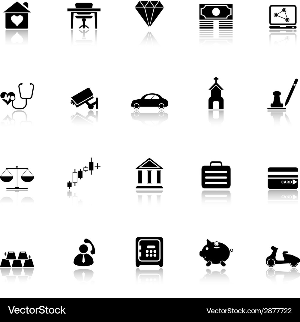 Insurance related icons with reflect on white Vector Image